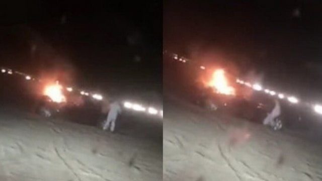 فيديو شاب سعودي شجاع يقفز داخل سيارة مشتعلة لينقذ طفلة صغيرة